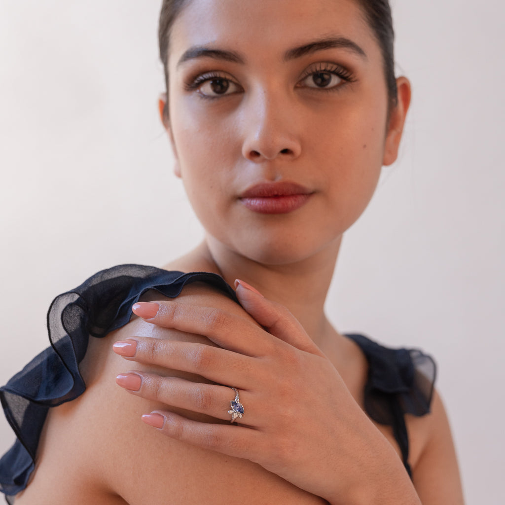 18k Marquise Sapphire & Diamond Stargazer Ring