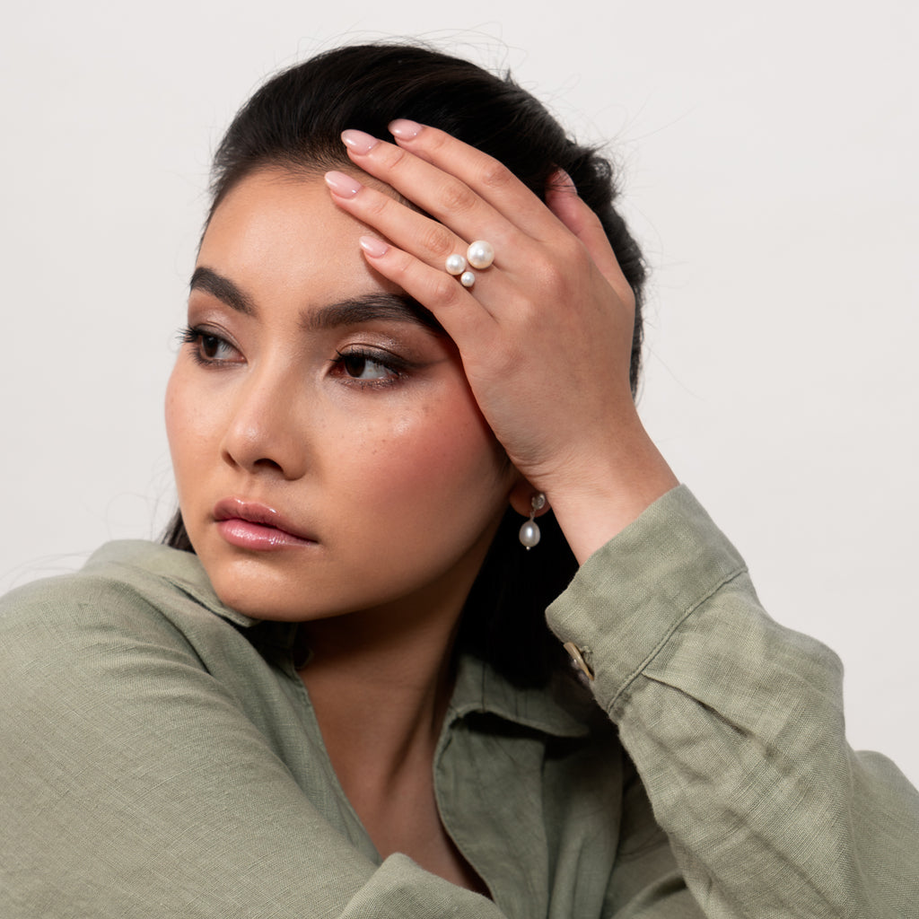 Statement Triple Luna Pearl Ring