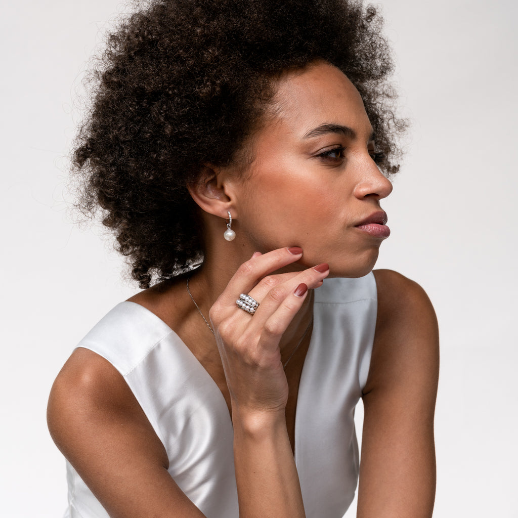 9k Gold Double Row Pearl Waterfall Ring