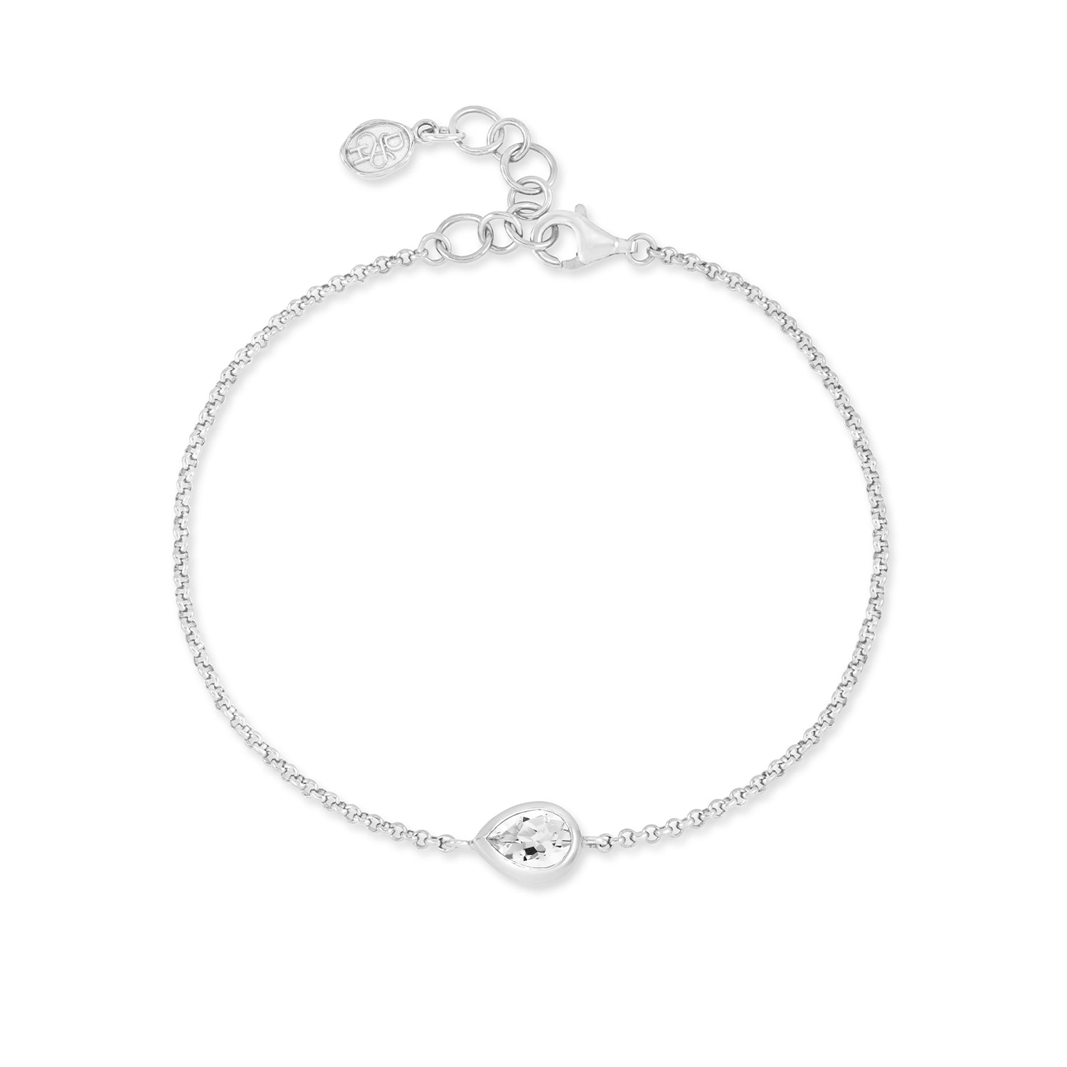 White Topaz Pear Chain Bracelet in Sterling Silver or Gold Vermeil