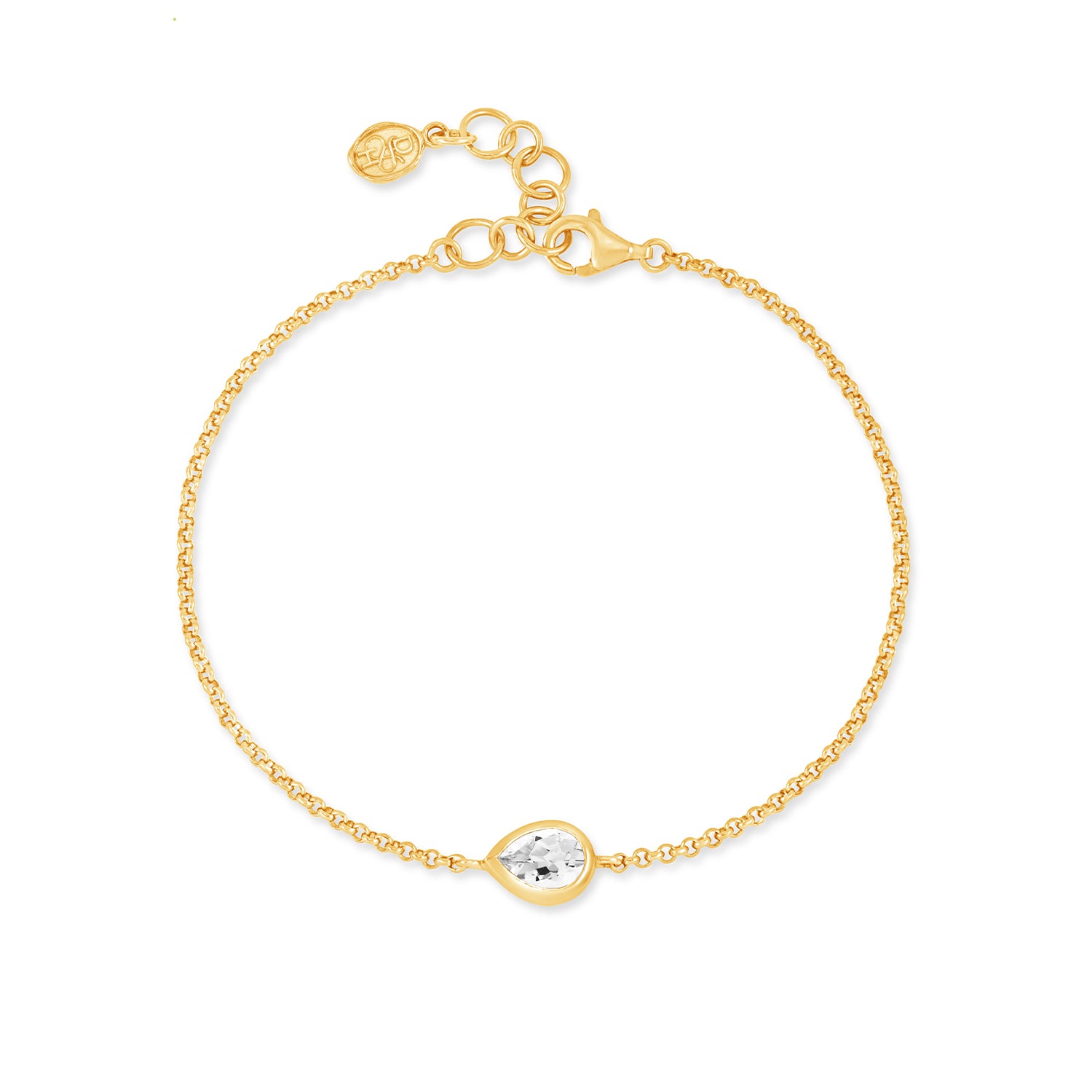 White Topaz Pear Chain Bracelet in Sterling Silver or Gold Vermeil