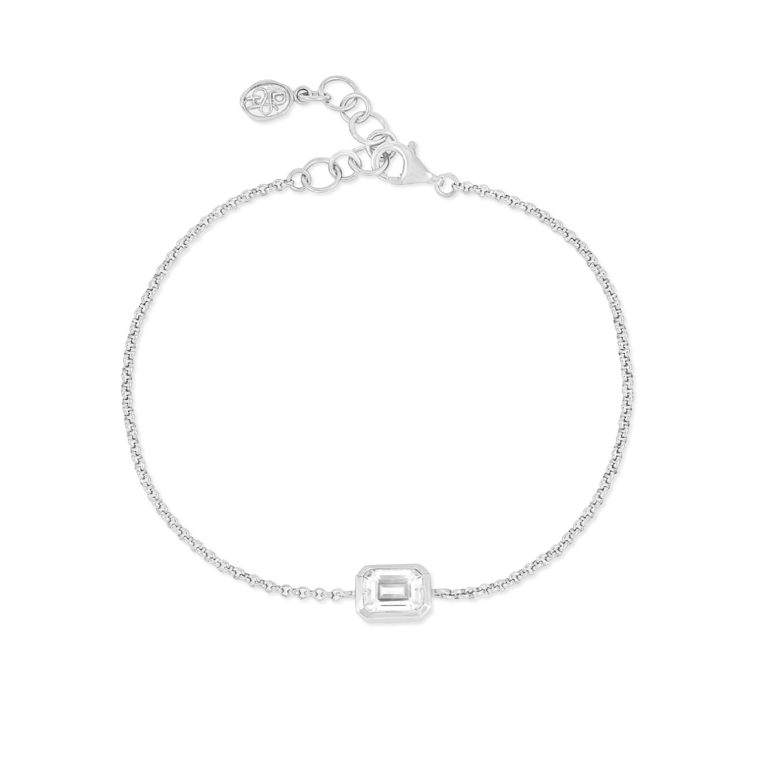 White Topaz Octagon Chain Bracelet in Sterling Silver or Gold Vermeil