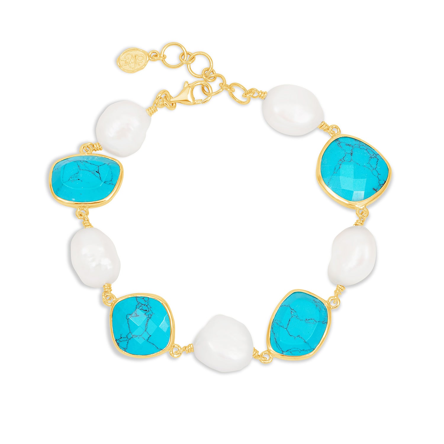 Turquoise & Pearl Pebble Bracelet in Sterling Silver or Gold Vermeil