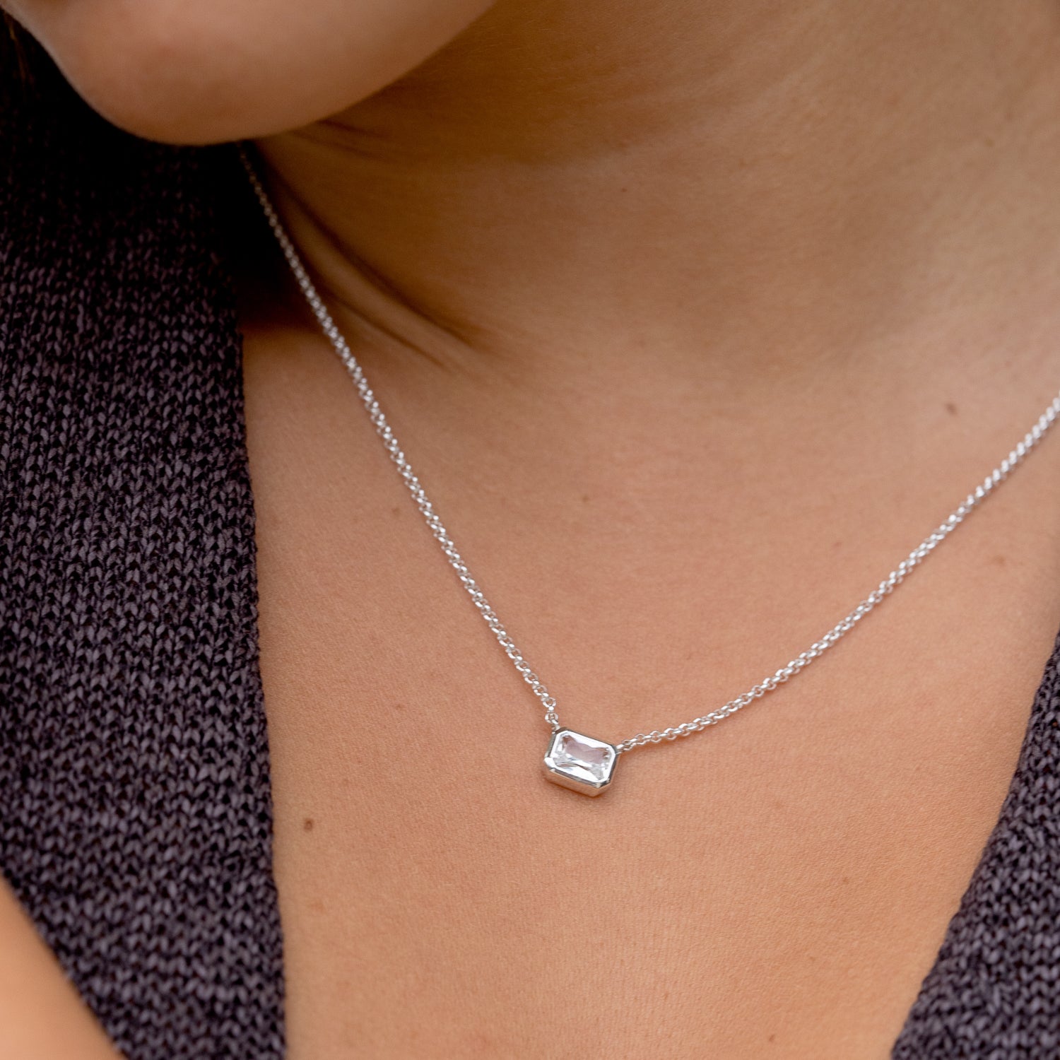 Octagon White Topaz Tutti Frutti Necklace in Sterling Silver