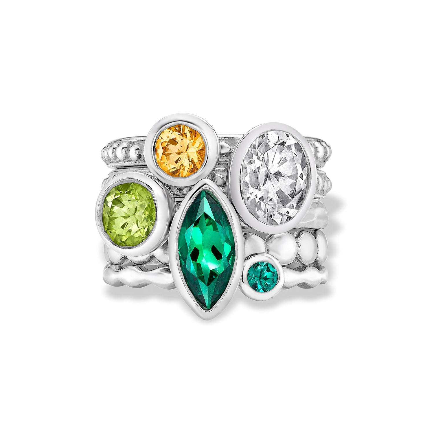 Envy Twinkle Stacking Rings in Sterling Silver