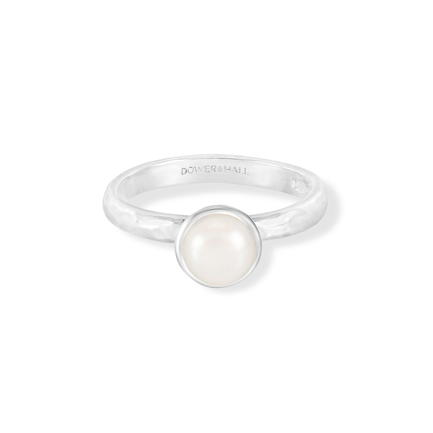 6mm White Pearl Hammered Twinkle Ring