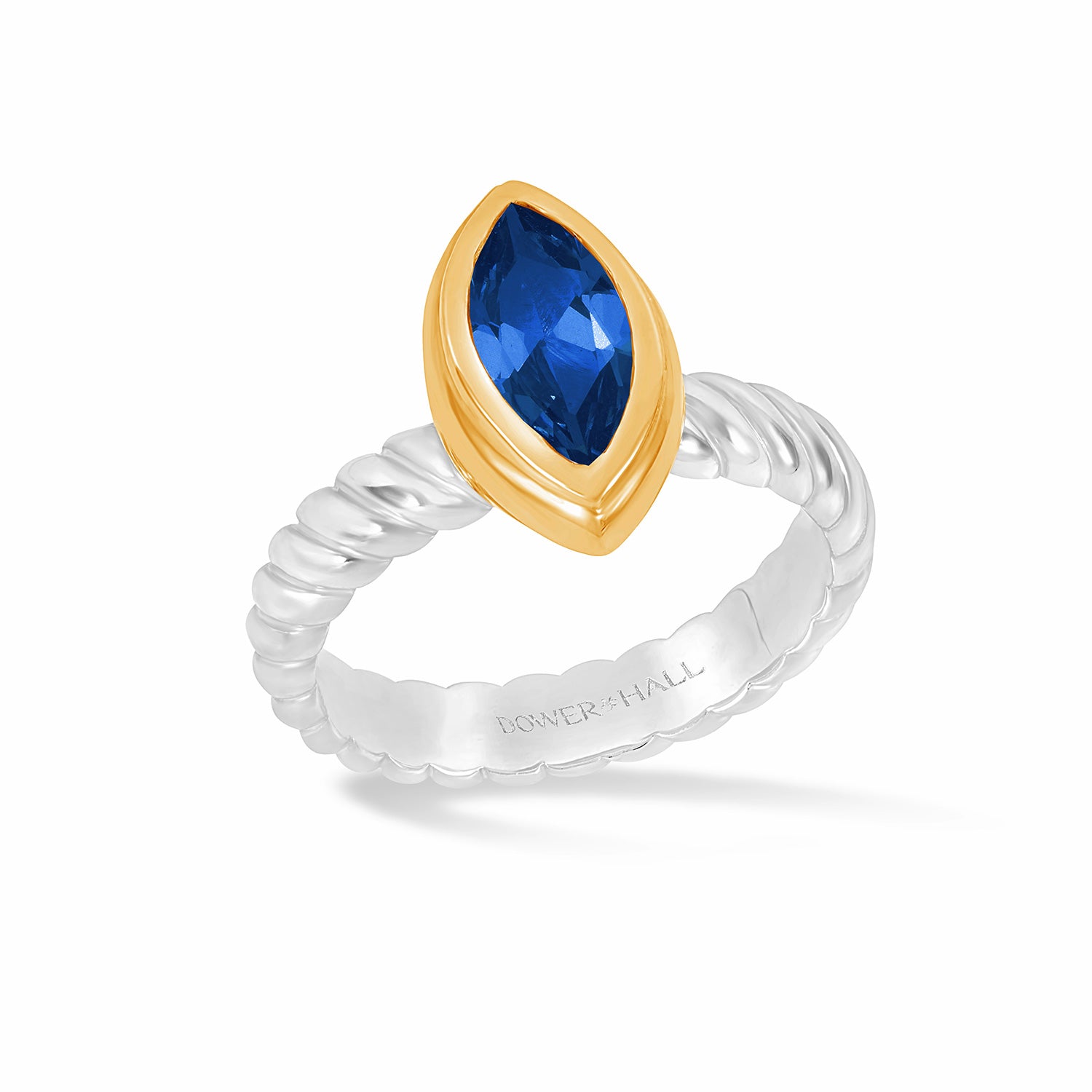 Lab Grown Blue Sapphire Marquise Twist Twinkle Ring