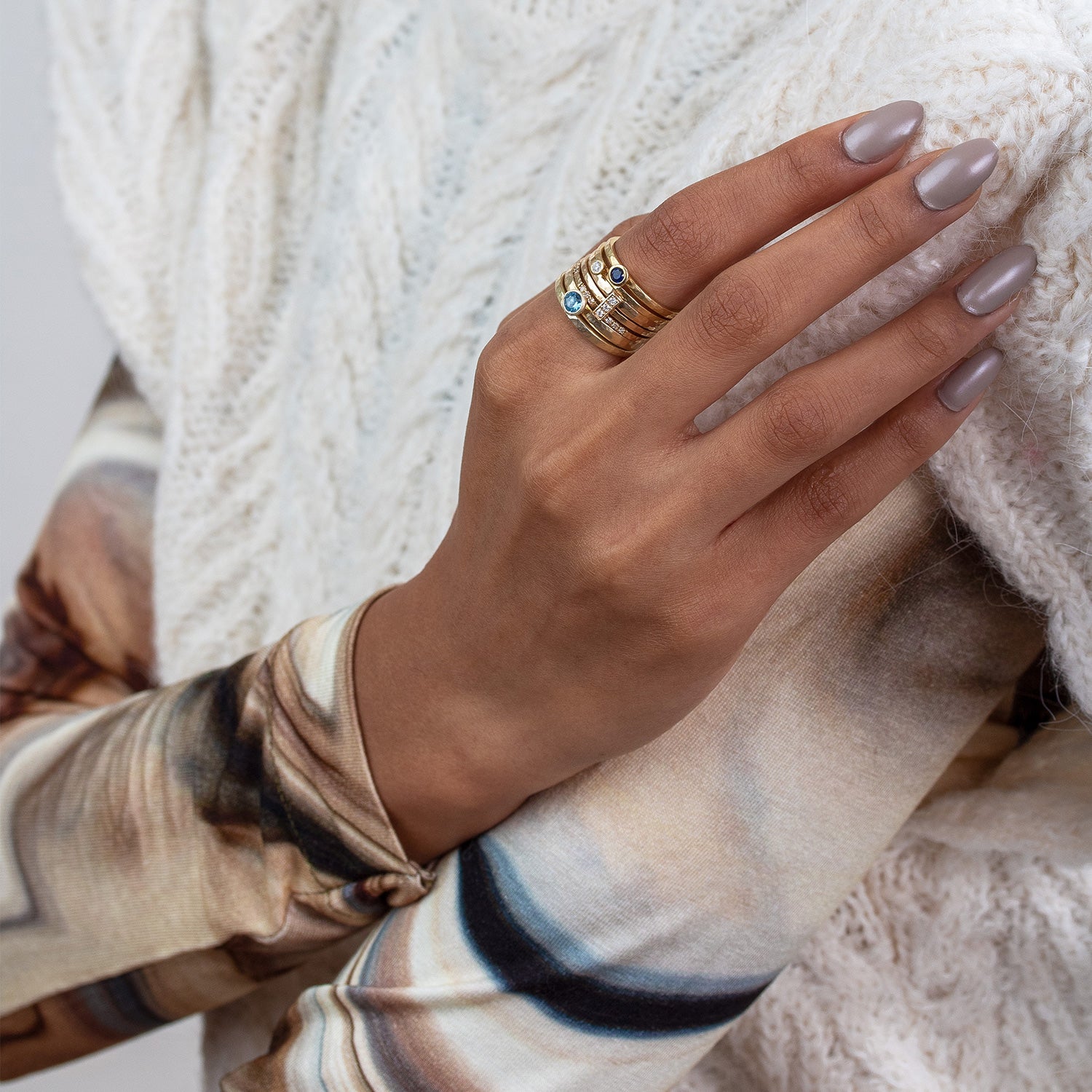 14k Diamond Trio Hammered Narrative Ring